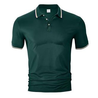 Generic Polo Homme Europe et &Eacute;tats-Unis Mode Manches Courtes Chemise Homme &Eacute;t&eacute; L&acirc;che D&eacute;contract&eacute;e Respirant Revers Tops, Vert fonc&eacute;., XXL