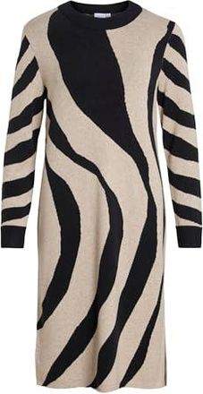 Vila Vila Crewneck Knit Dress Vitif Noos Robe midi &agrave; col Rond en Tricot, M&eacute;lange Naturel, S Femmes
