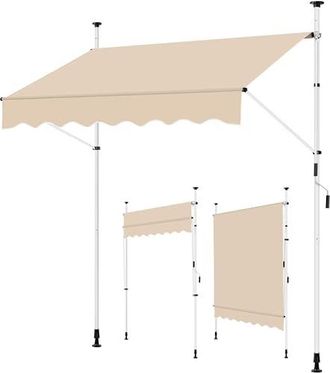 Yaheetech Klemmmarkise 200cm Breit Balkonmarkise mit Handkurbel Sonnenschutz ohne Bohren Sonnenmarkise h&ouml;henverstellbar Markise mit Gestell wasserdicht, Beige