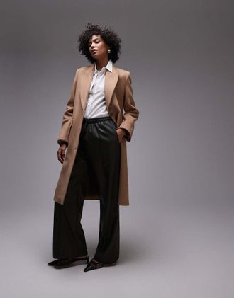 & Other Stories Manteau longueur mollet &agrave; boutonnage simple en laine m&eacute;lang&eacute;e avec coutures lat&eacute;rales tordues - Beige-Neutral