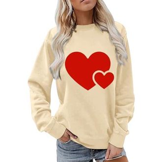 Generic Sweatshirt de Saint-Valentin pour femme - Motif coeur - Pull &agrave; manches longues - Tendance d&eacute;contract&eacute;e - Rouge - Motif coeur - Confortable - Motif dam