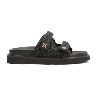 Kazar Schwarze gepr&auml;gte Leder-Zehentrenner auf einer bequemen Sohle - - Shoes - Damen - Schwarzk - 39 EU
