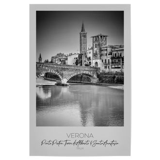 artboxONE Poster 60x40 cm Schwarzwei&szlig; Im Fokus: VERONA Ponte Pietra - Bild verona br&uuml;cke etsch