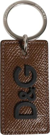 Dolce & Gabbana Homme, Accessoires, Brun, Taille: ONE Size Porte-cl&eacute;s en cuir avec anneau en m&eacute;tal et logo