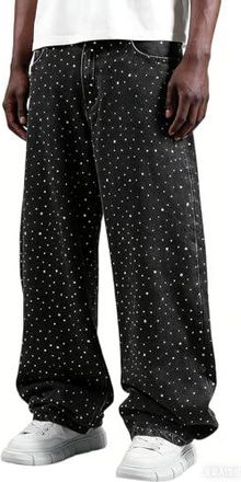 Generic Jean Homme Jeans Homme Jean Homme Regular Confortable Classique Ample Pois R&eacute;tro Coupe Droite - Confort Maximal avec Motif Ludique pour Usage Quotidie