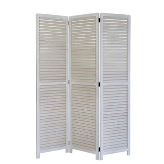 Homestyle4u 1357, Paravent Raumteiler 3 teilig, Holz Lamellen, Vintage Weiss