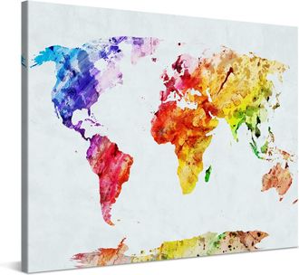 Picanova Weltkarte Leinwand Bilder - Premium-Leinwand-Kunstdruck - Bild auf Holzrahmen gespannt als Galerie-Kunstwerk - Weltkarten Sammlung für wohnzimmer - Re