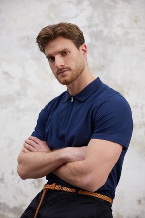 Trendyol MAN Herren Dunkelblau Einfarbig Kurz Regular Fit Poloshirts