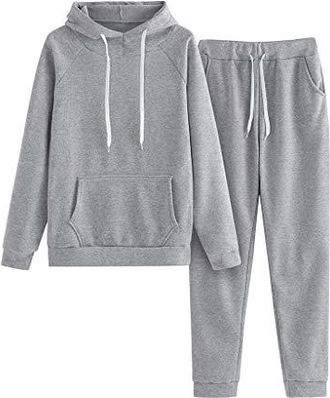 Onsoyours Ensemble de Sport Suit Costumes Sportifs pour Dames Pantalon Pyjama Velour à Capuche Manche Longue Col Rond pour Automne Hiver Gris XL