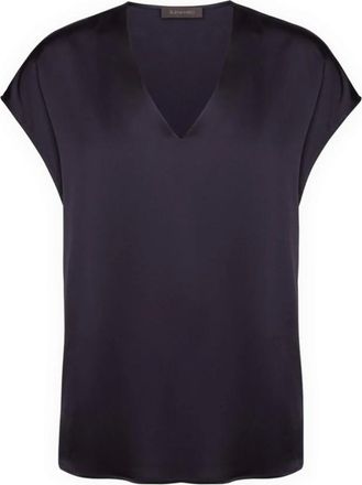 Elena Miro Femme, Blouses et Chemises, Bleu, Taille: 54 FR Blouse en satin avec col en V