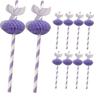 Beaupretty 50st&uuml;cke Papierstrohhalme mit Meerjungfrauen-waben-design Einweg-trinkhalme aus Papier f&uuml;r Cocktails Partyzubeh&ouml;r