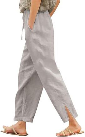 Generic Robe boh&egrave;me 2026 pour femme, pantalon en lin, d&eacute;contract&eacute;, ample, taille haute, jambe large, tenue d&eacute;t&eacute; Palazzo, plage, pantalon 2025, kaki, XXL