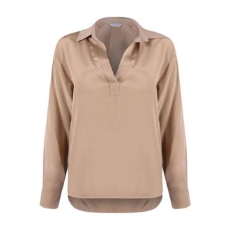 Max Mara Femme, Blouses et Chemises, Brun, Taille: 38 FR Chemise en soie marron camel avec col polo