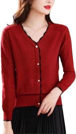 Generic Pull &eacute;l&eacute;gant &agrave; manches longues pour femme - Col en V - Patchwork contrast&eacute; - Pour printemps, bordeaux, Taille XL