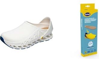 Scholl Evoflex Blanc + Semelles Pro Antistatiques avec Memory Cushion pour Evoflex - Blanc/Noir