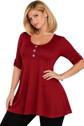 Eye Catch Eva Aux Femmes Bouton Avant Aavec Encolure D&eacute;gag&eacute;e Tunique Grande Taille Dames T-Shirt Long Tops