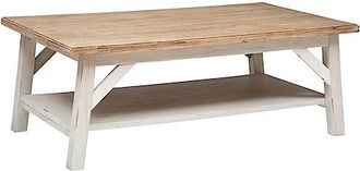 Atmosphera Atmosphera - Table Basse Rectangulaire Olbia Bois et Blanc - 120 x 70 cm - Acacia, Double Plateau de Rangement - pour Salon, Style Boh&egrave;me