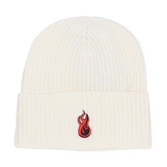 Vision Of Super Vision OF Super, unisex, Accessoires, Blanc, Taille: ONE Size Flames Logo Off White Beanie Hat