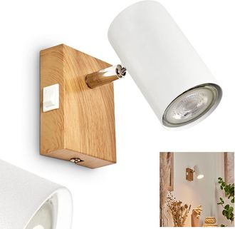 HOFSTEIN Wandleuchte Javel, Wandlampe aus Metall in Natur/Holzoptik/Chrom/Weiß, 1-flammig, 1 x GU10, ohne Leuchtmittel, Moderne Leselampe mit Up & Down Lichtef