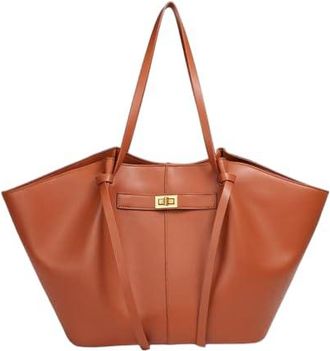Generic JCVBN Sac &agrave; main trap&egrave;ze grande capacit&eacute; en cuir PU avec serrure en m&eacute;tal pour femme, marron