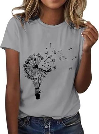 Generic Hauts pour femmes UK T-shirt à manches courtes et col rond pour femme - Léger et doux - Vêtements dété décontractés pour femme, gris, XL