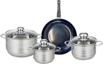 Fackelmann ELO 9714550 Batterie de cuisine 4 pi&egrave;ces, Ensemble de 1 Po&ecirc;le de cuisson 24 cm et 3 faitouts 14, 16 et 20 cm Elo Prima Brillant, inox, induction