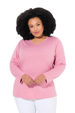 Ulla Popken Damen große Größen Übergrößen Plus Size Shirt, V-Ausschnitt, Relaxed, Langarm