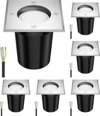 LEDs Com 6 Stück Boden-Einbauleuchte RELI für außen Edelstahl eckig IP67 inkl. 6,826W LED Lampe 460 630lm warmweiß