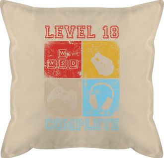 Shirtracer Kissen 50x50 - 18. Geburtstag - Level 18 Complete Completed - 50 x 50 cm - Beige Natur - überraschungen zum geschenke für den achtzehnten 18ten jahre 