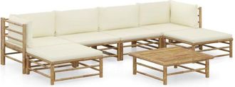 vidaXL vidaXL Salon de jardin 7 pcs avec coussins blanc cr&egrave;me bambou