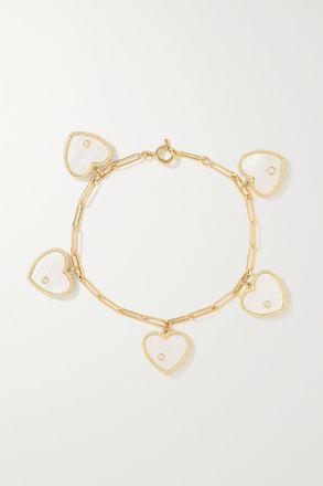 Yvonne L&eacute;on Armband Aus 9 Und 18 Karat Gold Mit Perlmutt Und Diamanten - Wei&szlig;