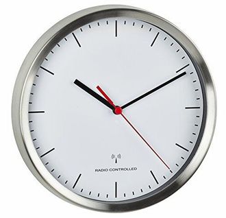 TFA Dostmann Funk-Wanduhr modern, 60.3530.02, leises Uhrwerk, Rahmen aus Geb¸rsteten Aluminium, 22 cm Durchmesser, Silber