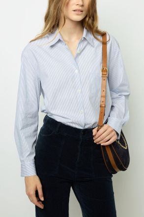 Gerard Darel Chemise en popeline &agrave; rayures - BLANCHE - Bleu ocean