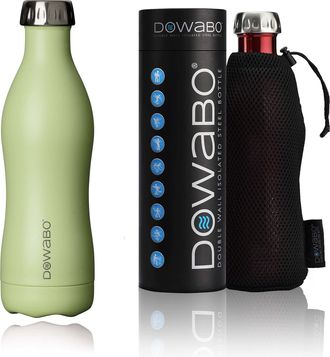 Dowabo Isolierflasche - Edelstahl Trinkflasche, BPA-frei, kohlensäuredicht, auslaufsicher - inklusive Bottle-Bag - Grasshopper 500 ml