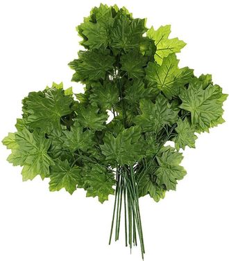 SM SunniMix 15 x Künstliche Herbstblätter Party Basteln Material, Gewebe Laub Ahornblätter, Grün