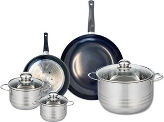 Fackelmann ELO 9726550 Batterie de cuisine 5 pièces, Ensemble de 2 Poêles de cuisson 20 et 28 cm et 3 faitouts 12, 14 et 24 cm Elo Prima Brillant, inox, inductio