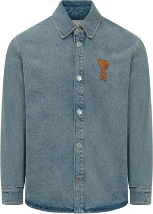 Ami Femme, Vestes, Bleu, Taille: 36 FR Overshirt Avec Ami De Coeur Tricot&eacute;