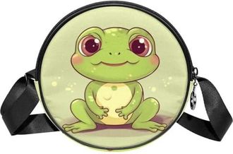 Generic Sac &agrave; bandouli&egrave;re rond pour femme, motif grenouille mignonne avec fermeture &eacute;clair, bretelles r&eacute;glables, sac &agrave; main rond d&eacute;contract&eacute; pour femmes et fi