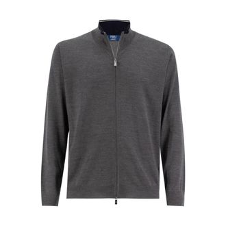 Fedeli Homme, Pulls, Gris, Taille: 4XL Élégant Cardigan en Laine avec Double Zip