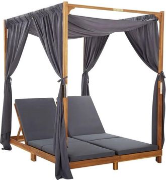 vidaXL Transat de Jardin double avec rideaux Bain de soleil Chaise Longue et coussins Bois dacacia vidaXL