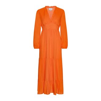 Americandreams Umi Langes- einfarbiges Baumwollkleid - - Dresses - Damen - Orange - S