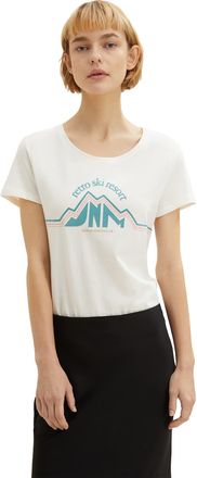 Tom Tailor Damen T-Shirt mit Ski-Print 1034242, 10348 - Gardenia White, XXL