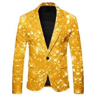 Generic Veste pour homme, aspect paillet&eacute;, impression 3D, ciel &eacute;toil&eacute;, rayures, blazer, carnaval, f&ecirc;te, veste slim fit un bouton, veste de costume pour carnav