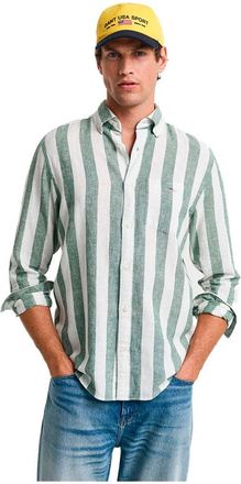 GANT Herren REG Cotton Linen Bold Stripe Shirt Hemd, Woody Green, XL