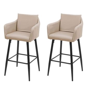 Mendler 2er-Set Barhocker HWC-H93, Barstuhl Tresenhocker, Fu&szlig;ablage Metall - Kunstleder Taupe-beige