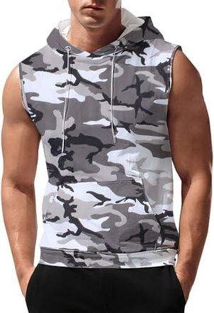 Generic Sweat &agrave; capuche sans manches pour homme, camouflage sans manches, fitness, sweat &agrave; capuche, gilet dentra&icirc;nement, sweat &agrave; capuche, sport, t-shirt muscu