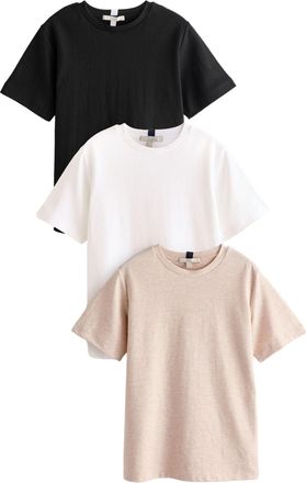 Next Damen Schweres Basic-T-Shirt 100% Baumwolle, 3er-Pack Schwarz/Wei&szlig;/Nackt 36
