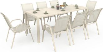 IDMarket Salon de jardin MADRID table 190 cm et 8 chaises empilables beige