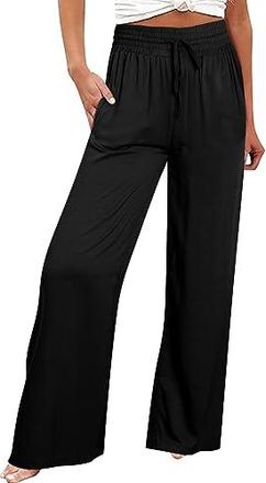 Generic Pantalon Palazzo &agrave; jambe large pour femme - Taille haute - Cordon de serrage - Taille &eacute;lastique - Avec poches - Coupe ample d&eacute;contract&eacute;e - Pour l&eacute;t&eacute;, 
