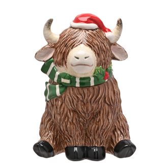 Widdop and Co Widdop Weihnachten Highland Cow Treat Jar - Festliche Keramik Keks, S&uuml;&szlig;igkeiten & Pl&auml;tzchen Vorratsdose - Country Weihnachten K&uuml;che Deko & Geschenk